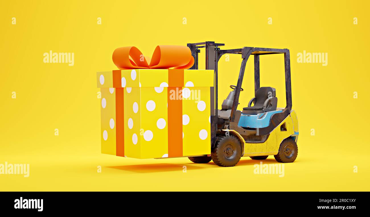 symbolic picture for transportation and cargo with forklift and a gift ...