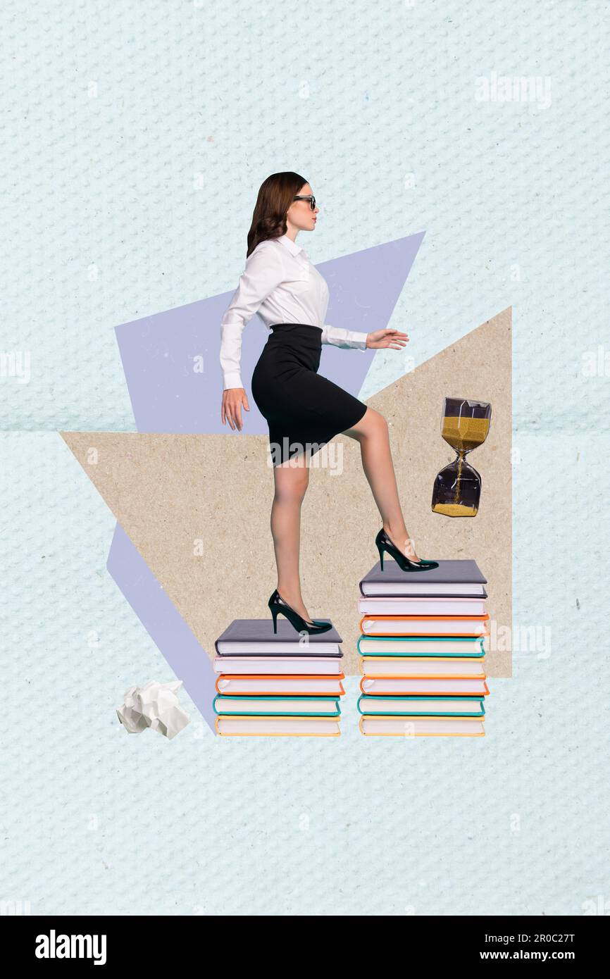 Collage of young successful university lecturer woman formal wear reach ...
