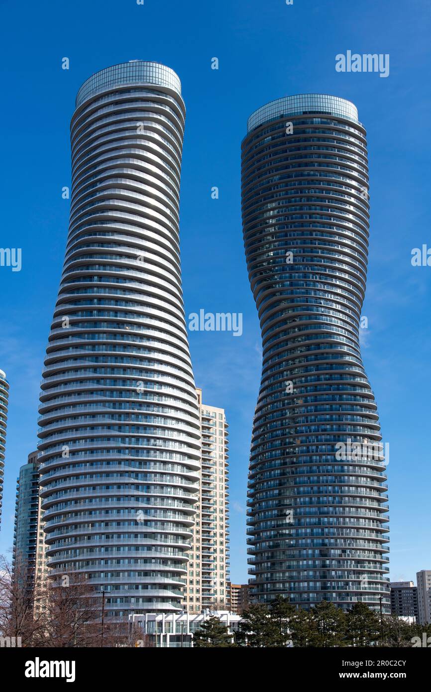Mississauga, ON, Canada-February 2023; Low angle view of Absolute World residential condominium ...