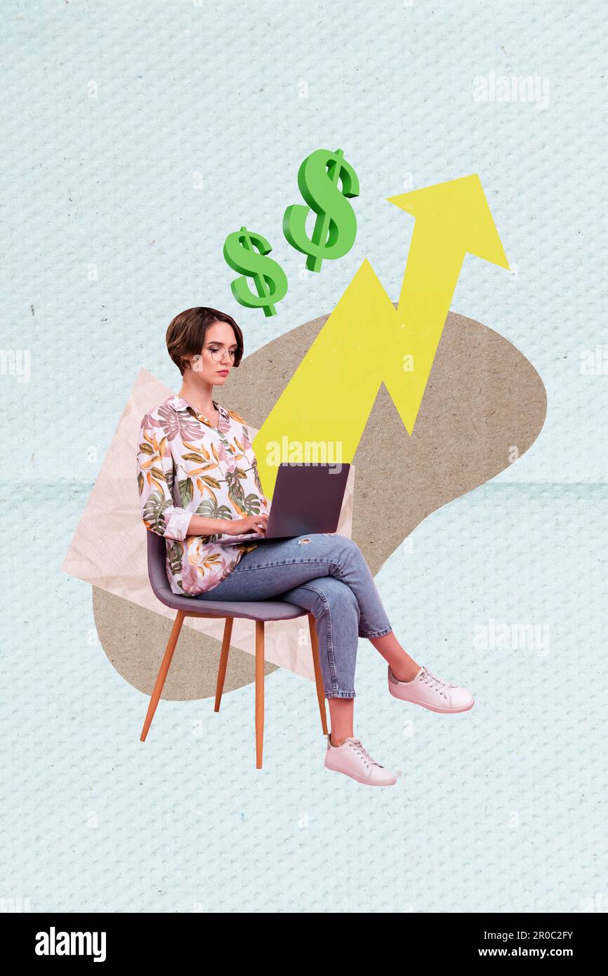 Photo cartoon comics sketch collage picture of confident lady earning ...