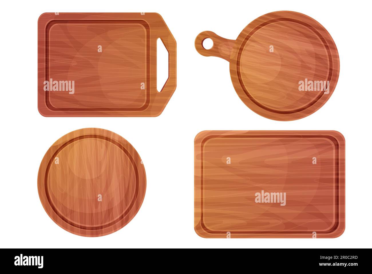 Set Cutting board wooden chopping desk top view in cartoon style ...