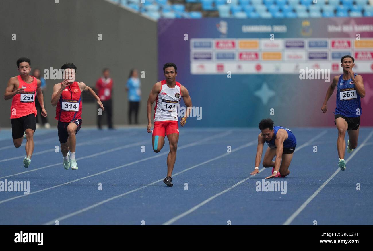 Athletes run in the men's 200m final during the athletics competition ...