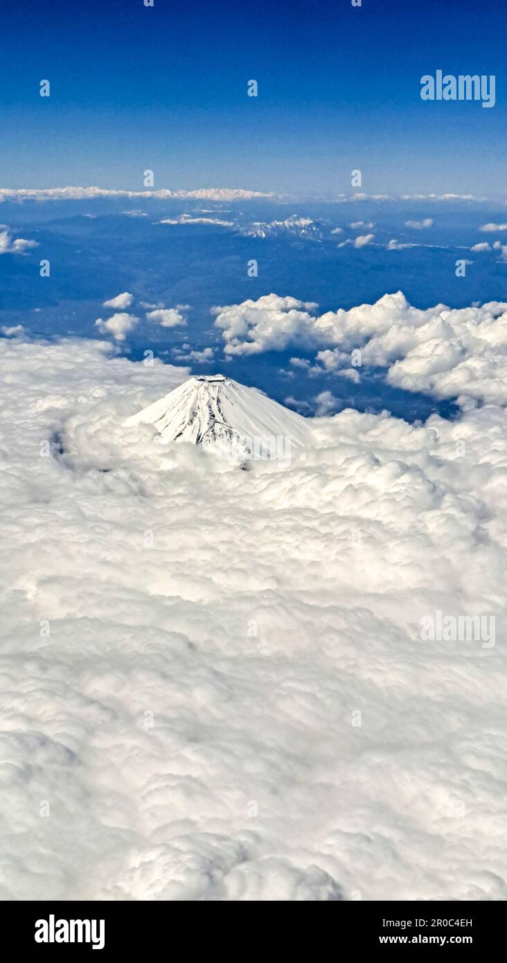 Aerial view of Mount Fuji, known as Fujisan to the Japanese, seen from ...