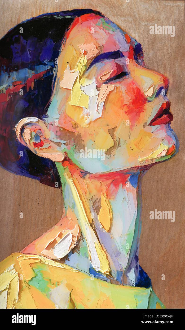 Portrait of a girl with a graceful neck and short hair in profile Stock ...