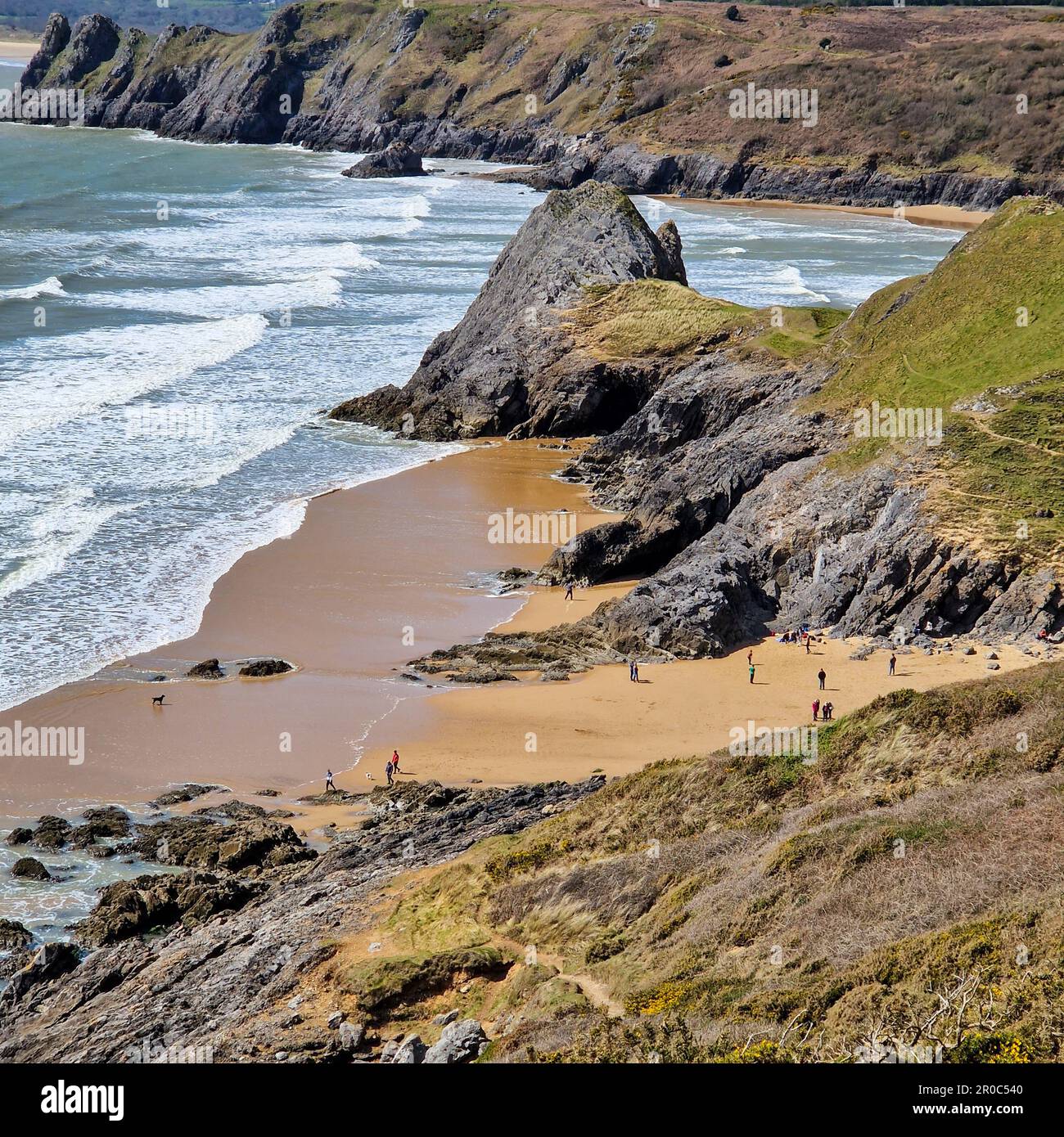 The three cliffs are visible in the background, with their sharp angles ...