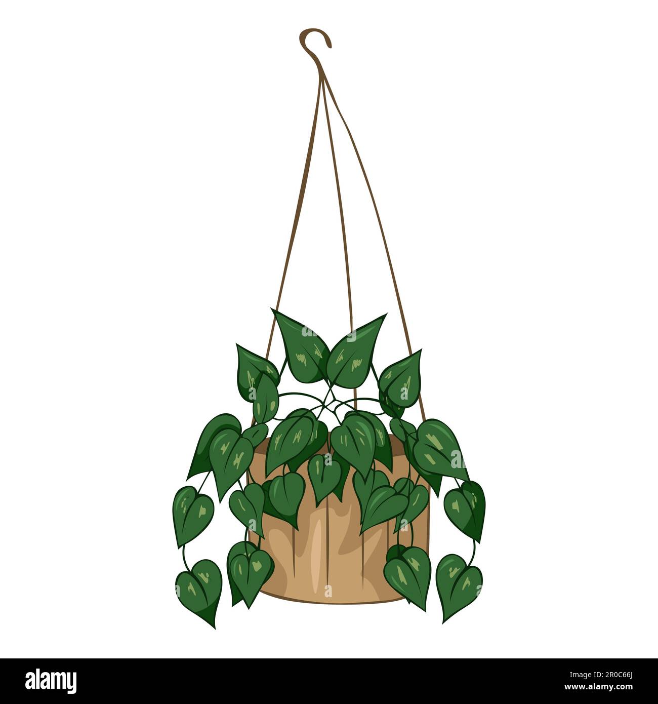 Hand drawn cute summer illustration of growing scindapsus in pot.Flat ...