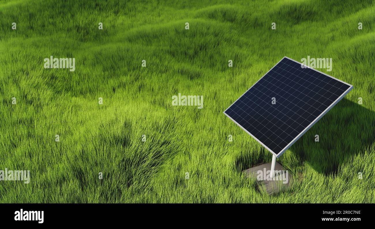 One square solar panel on green grass background Stock Photo - Alamy