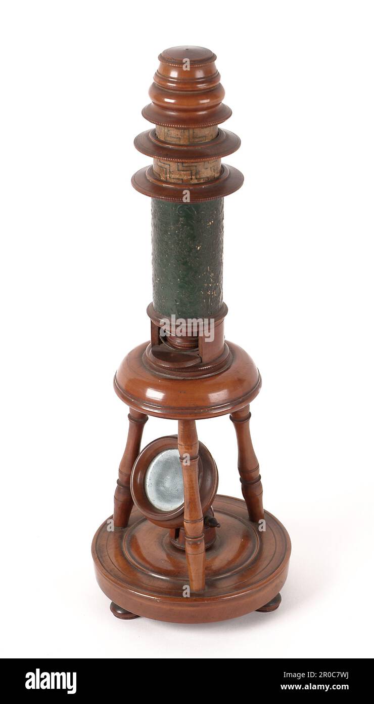 Microscope, 1780. Microscope consisting of turned boxwood base on three ...