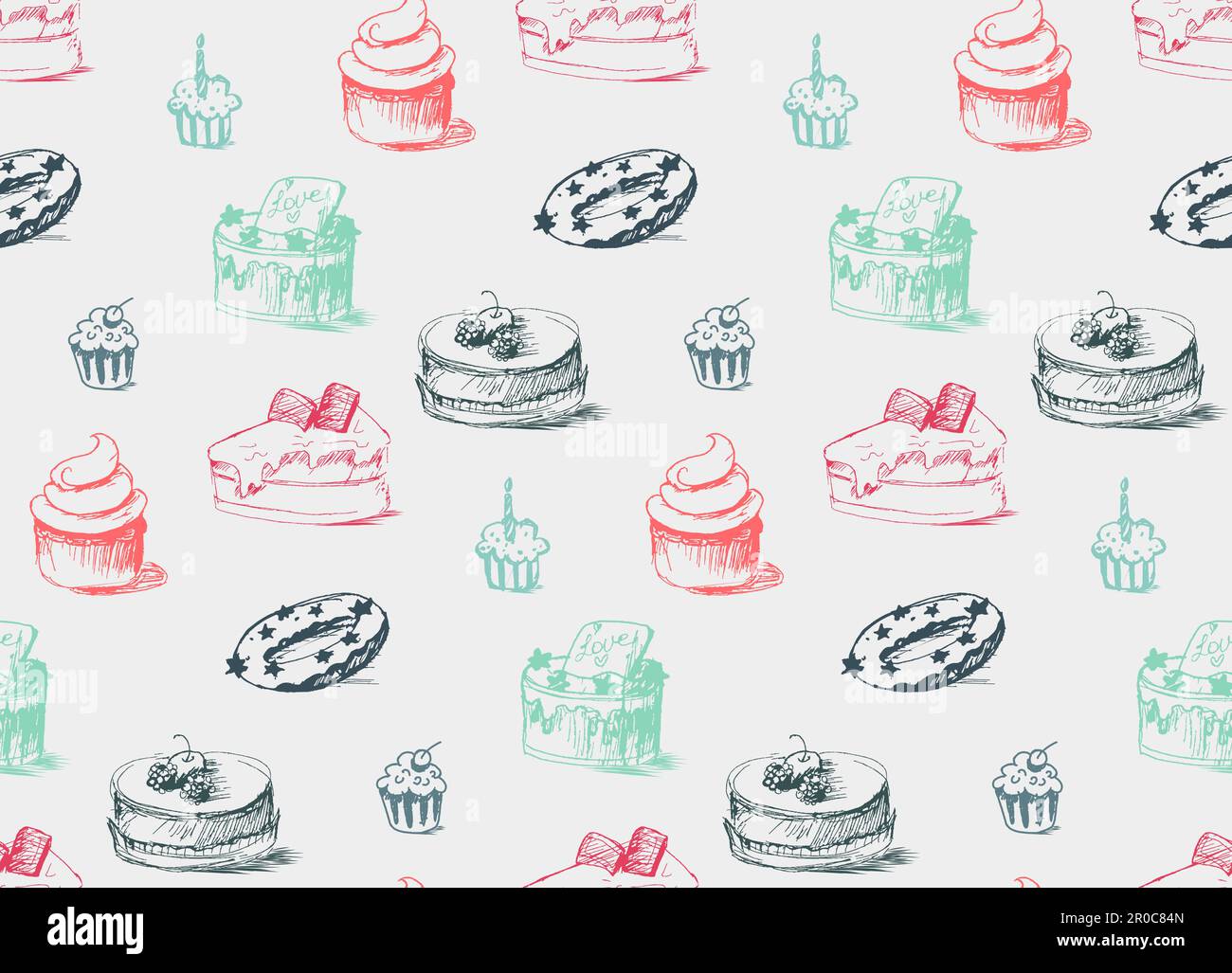 Tasty Cakes Seamless Pattern. Cream Food Background. Bakery sticker and ...