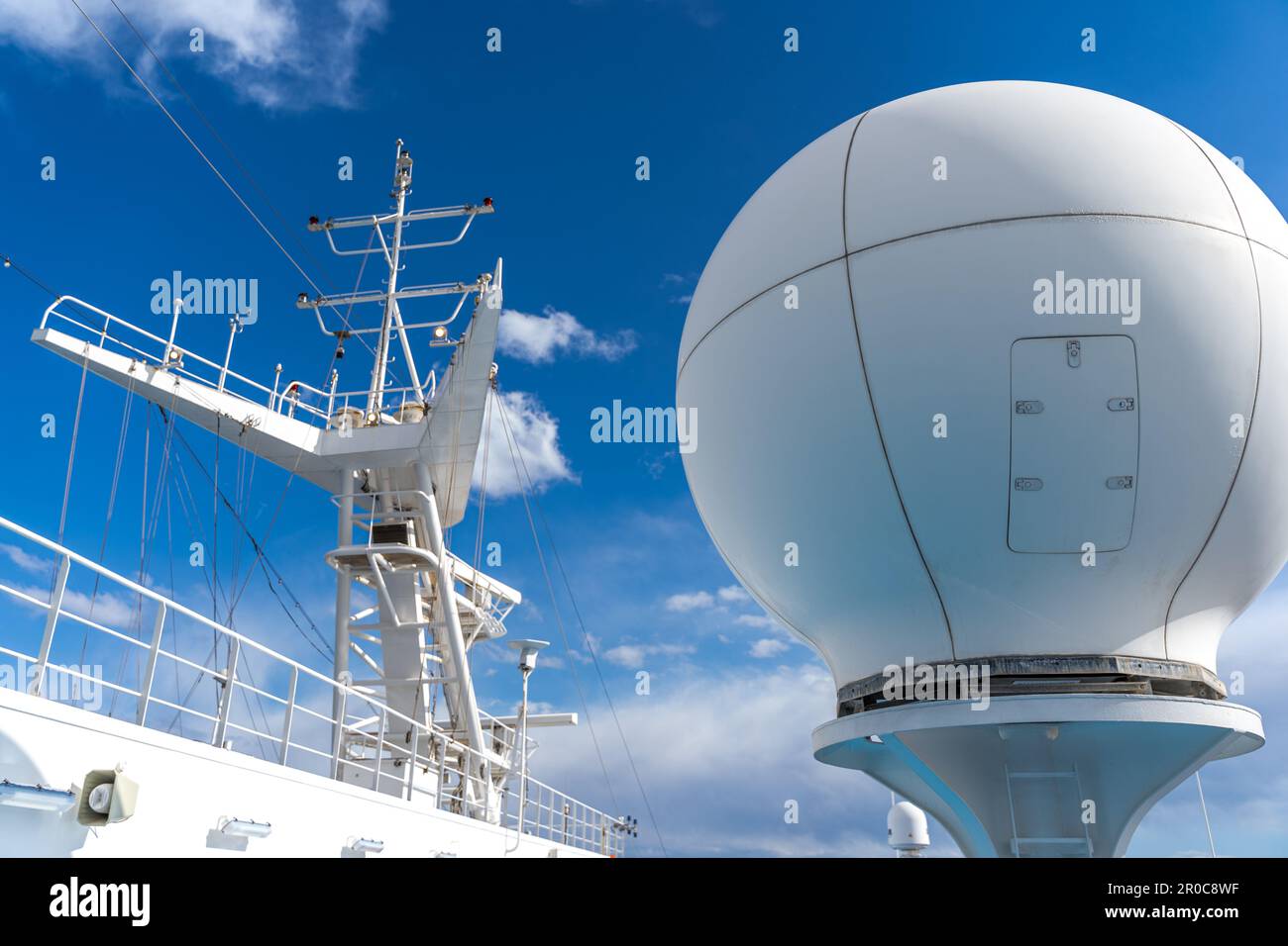 white antennas, radar and other communication and navigation equipment ...
