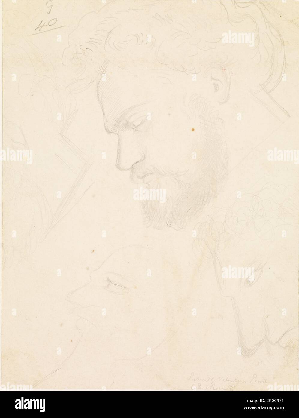 Launcelot at the Shrine of the Holy Grail, verso: portrait sketch of ...