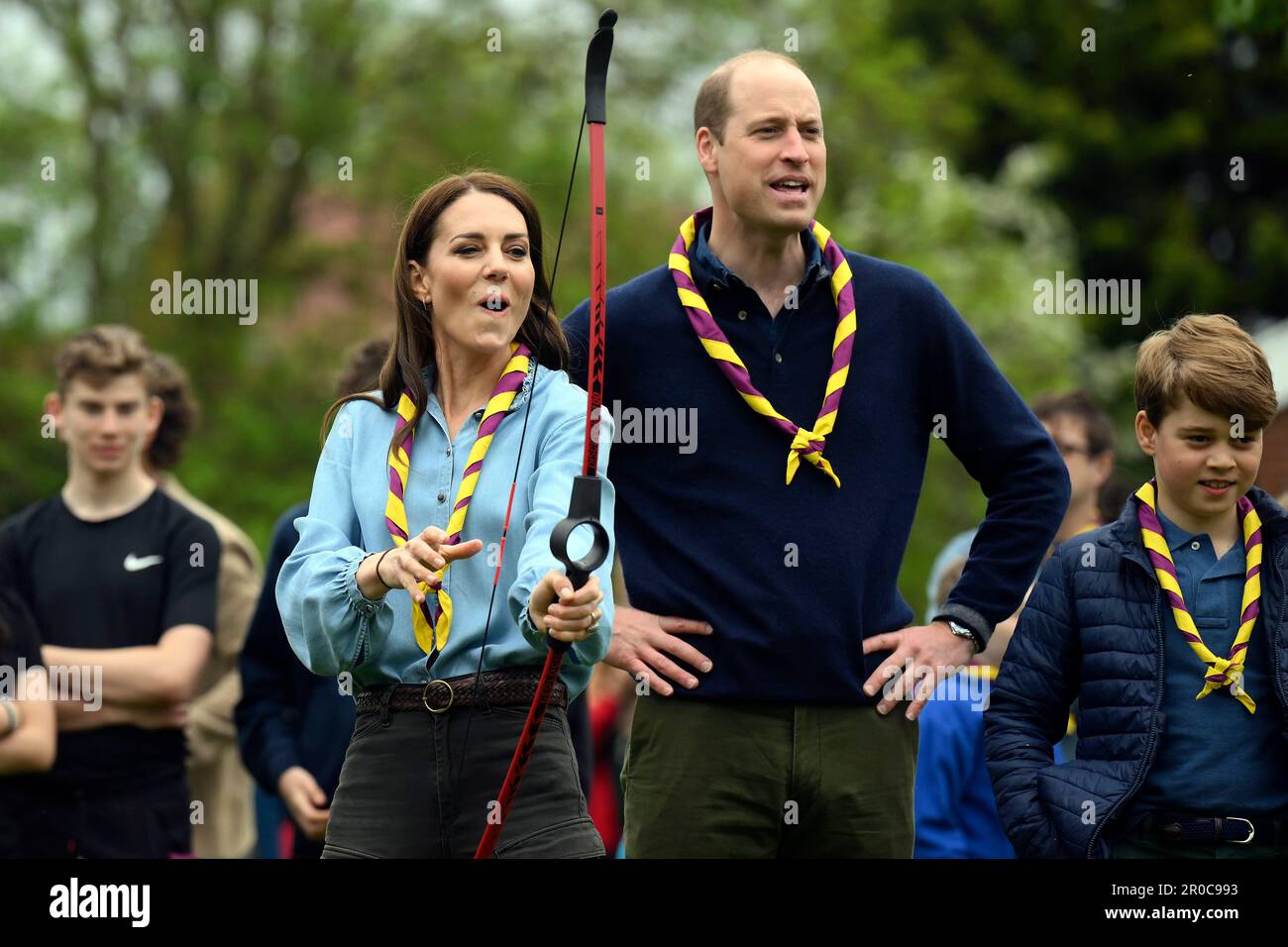 Britain's Kate, Princess of Wales tries her hand at archery while ...