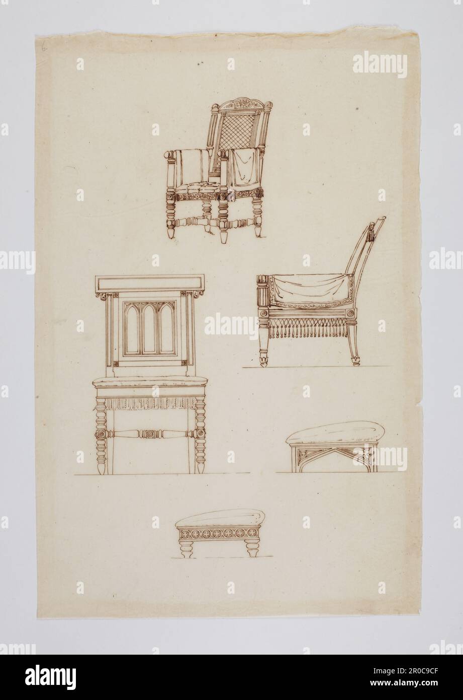 Wilkinson Tracing, Design for three chairs and two foot stools, 1820 ...