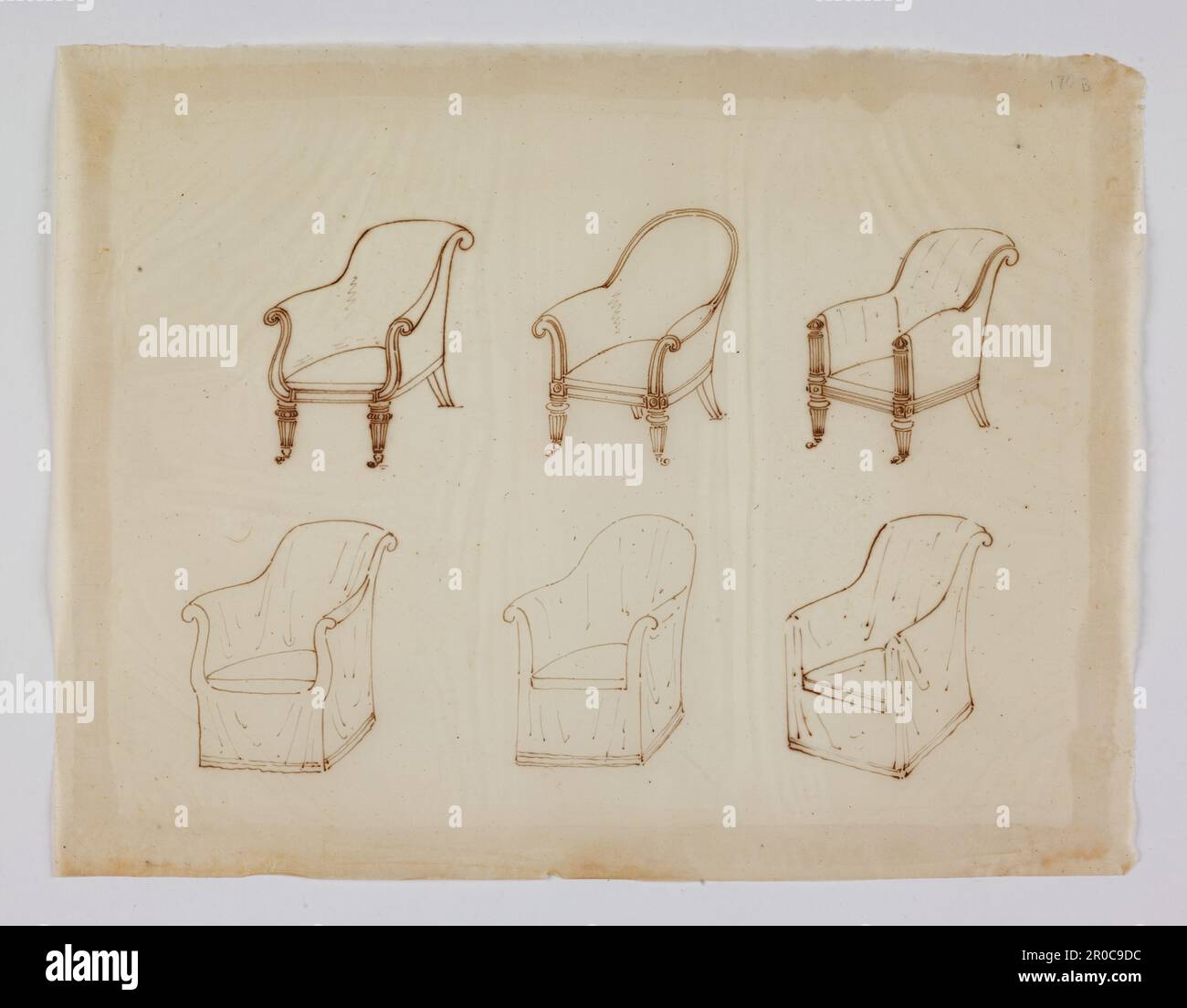 Wilkinson Tracing, Design for three arm chairs, 1820. Ink on tracing ...
