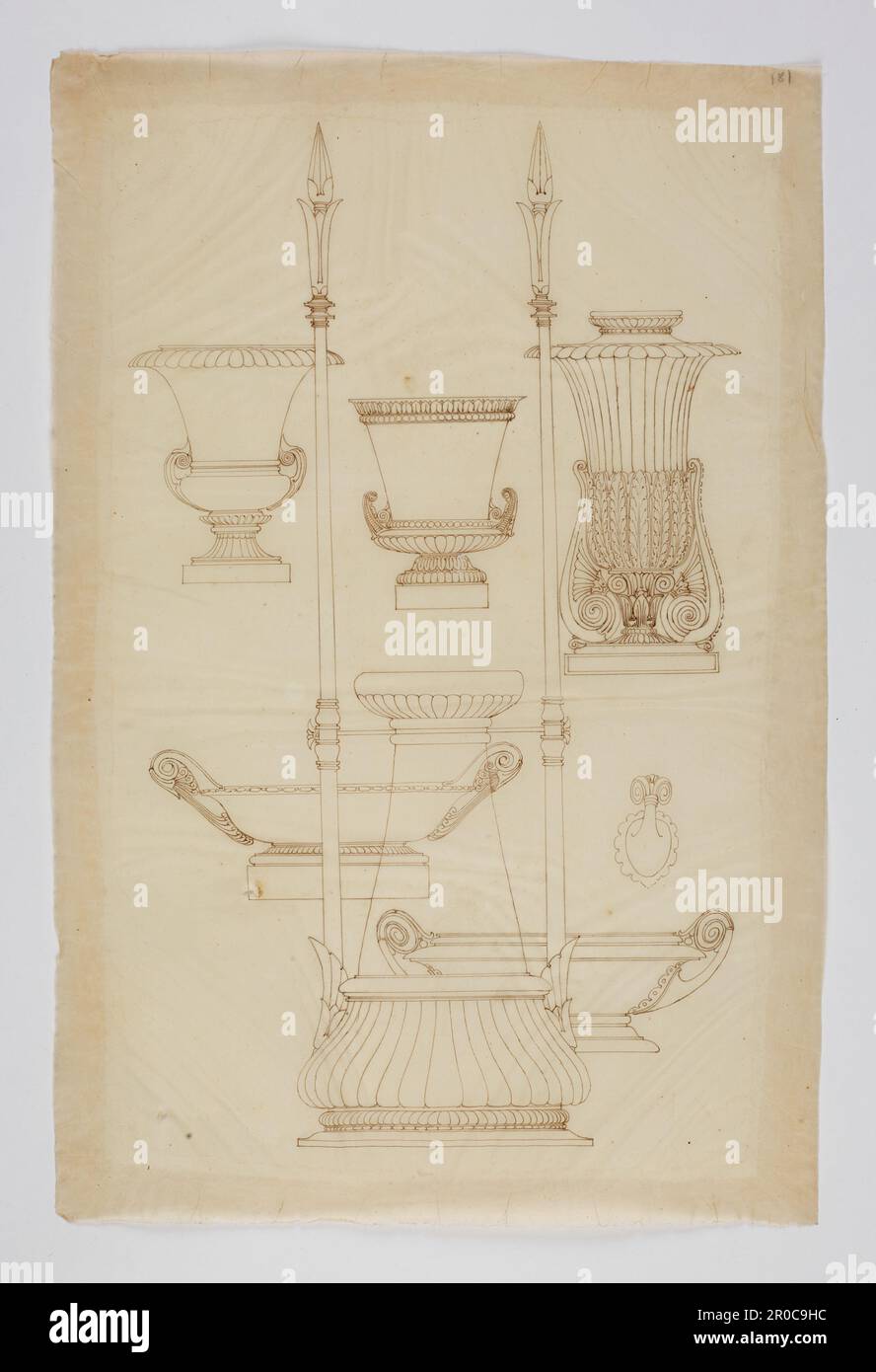 Wilkinson Tracing, Designs for various metal urns and basins, 1820. Ink ...