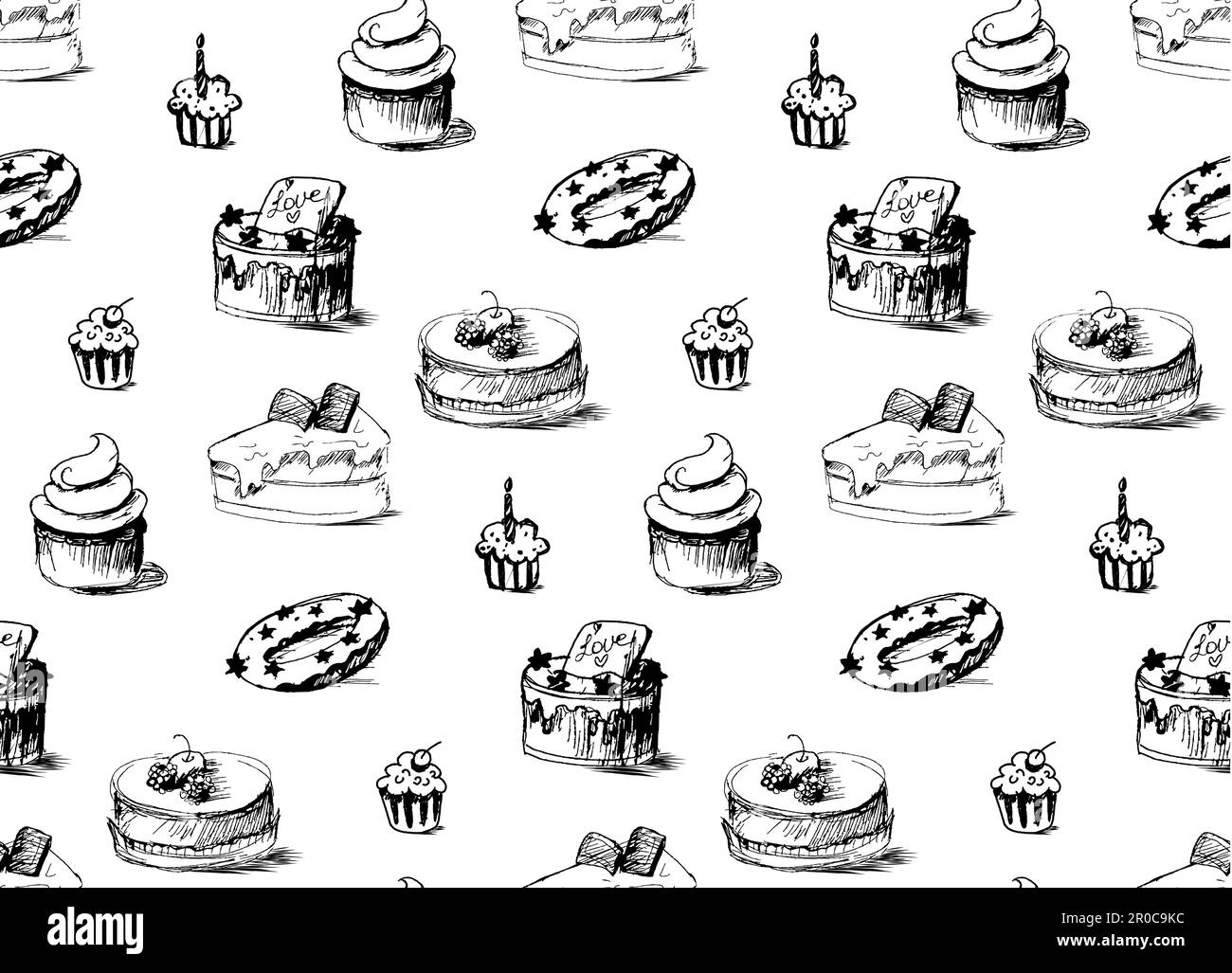 Tasty Cakes Seamless Pattern. Cream Food Background. Bakery sticker and ...