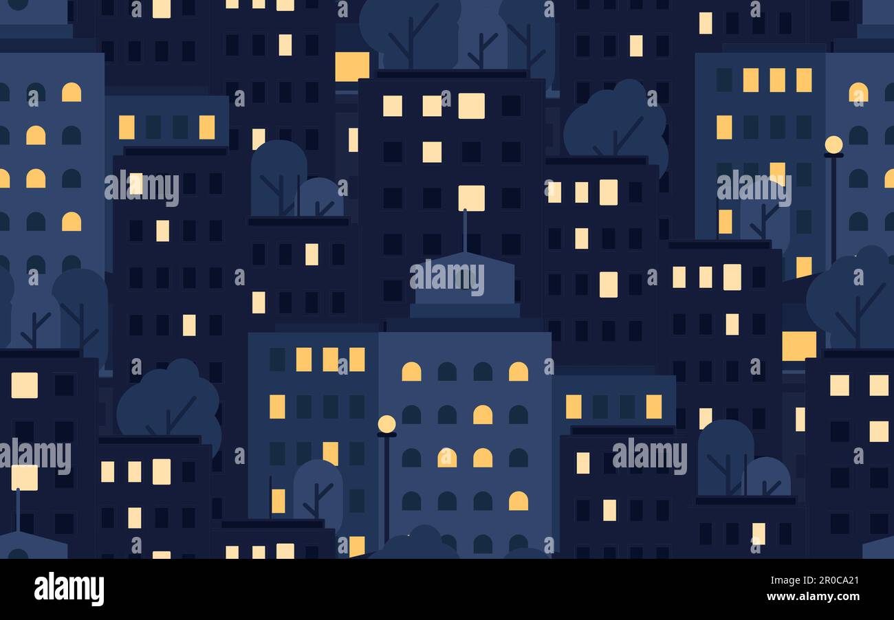 Night City Life Concept Seamless Pattern. Town street. Urban Landscape ...