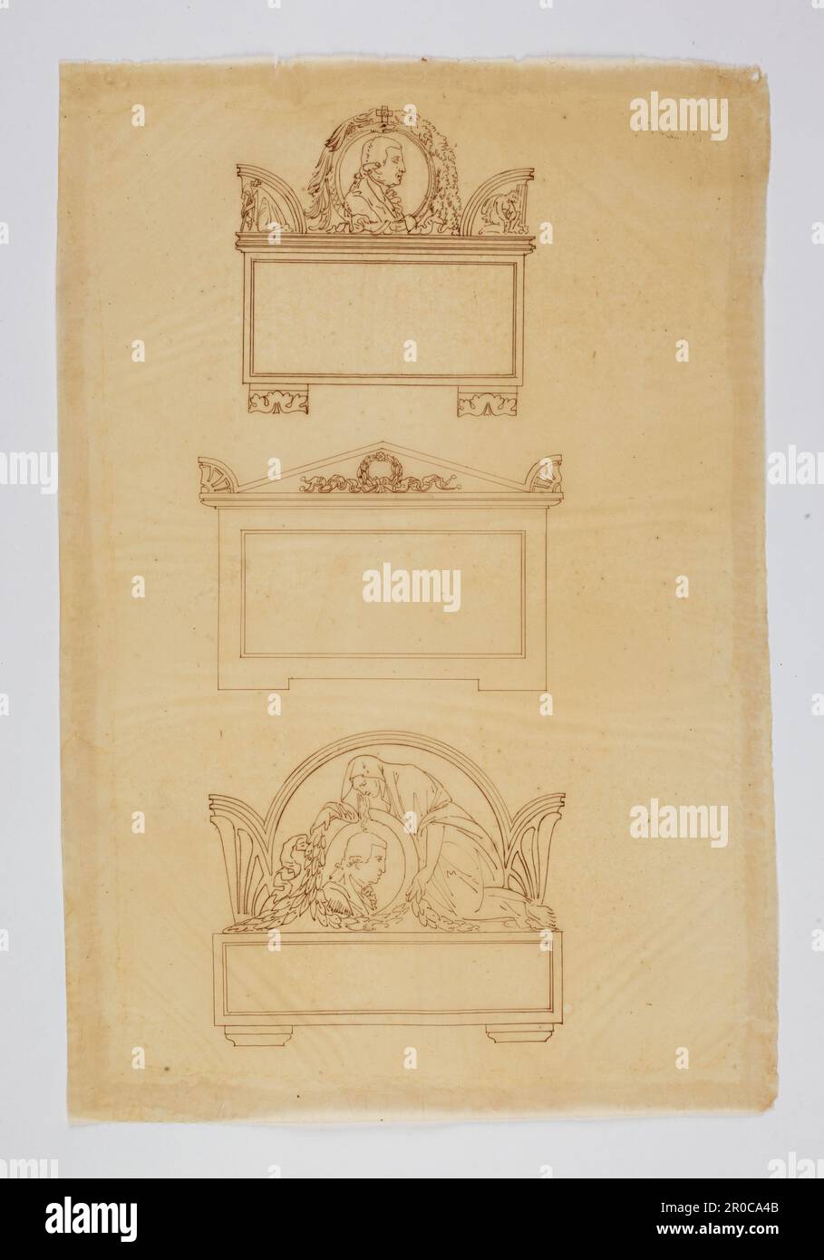 Wilkinson Tracing, Three designs for memorials,1820. Ink on tracing ...
