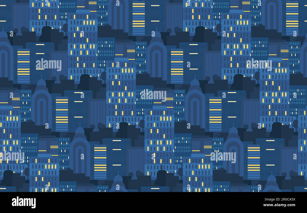 Night City Life Concept Seamless Pattern. Town street. Urban Landscape ...