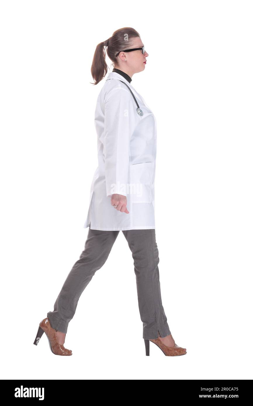 Full length portrait of medical doctor woman going sideways Stock Photo ...