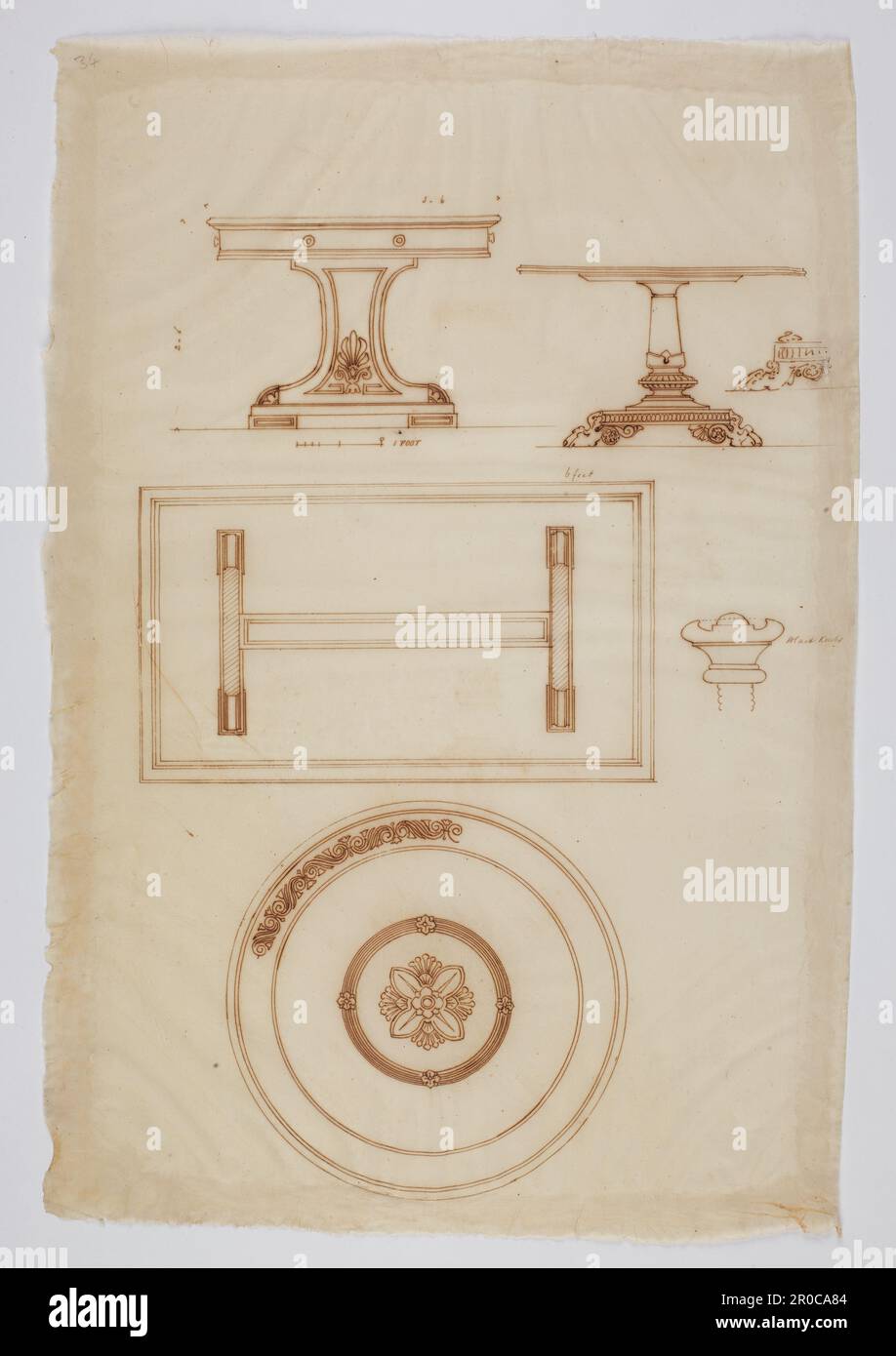 Wilkinson Tracing, Designs for tables, 1820. Ink on tracing paper ...