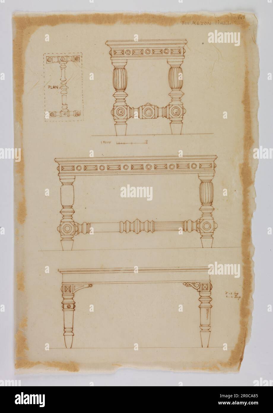 Wilkinson Tracing, Two designs for tables for Aston Hall, 1820. Ink on ...