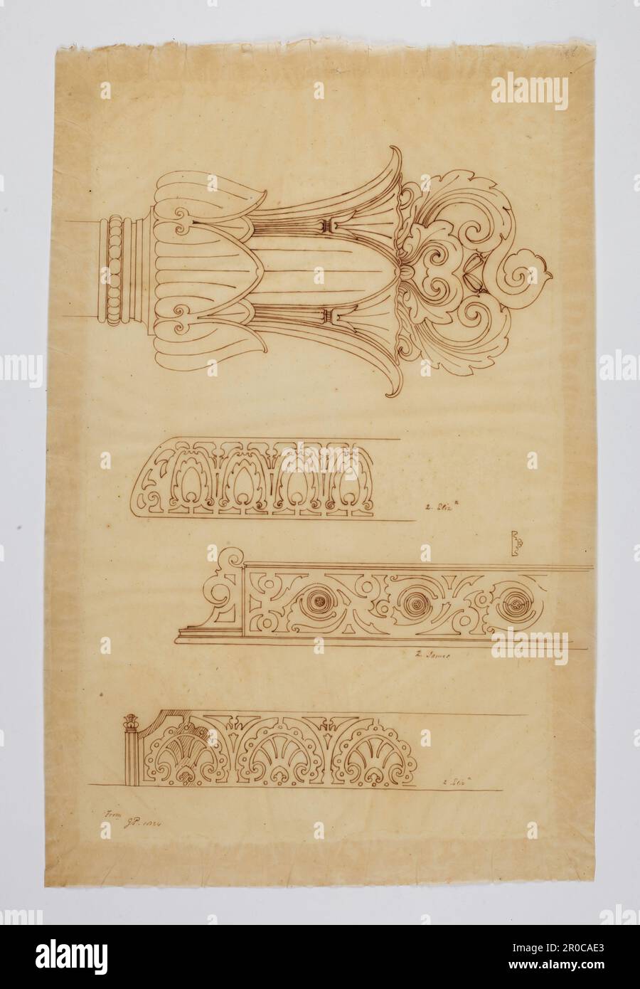 Wilkinson Tracing, Design for a curtain rod finial, and for three other ...