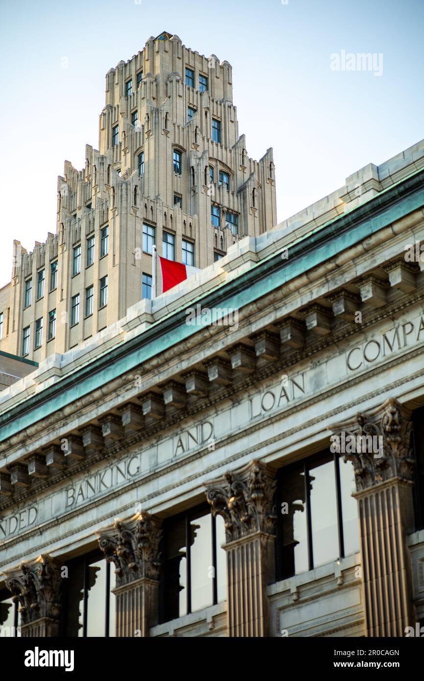 An aerial view of a stately building with ornate white stone columns ...
