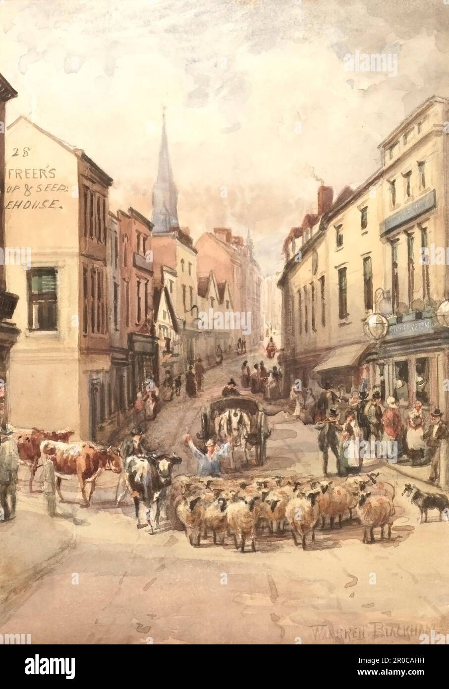 Topographical view of Birmingham.Watercolour.. Looking Up Digbeth to St ...