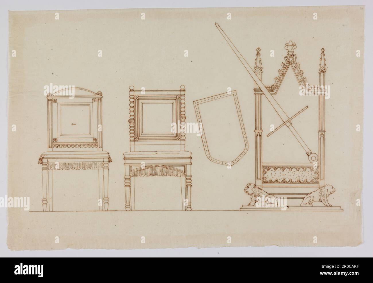 Wilkinson Tracing, Design depicting two chairs, and a Gothic Revival ...