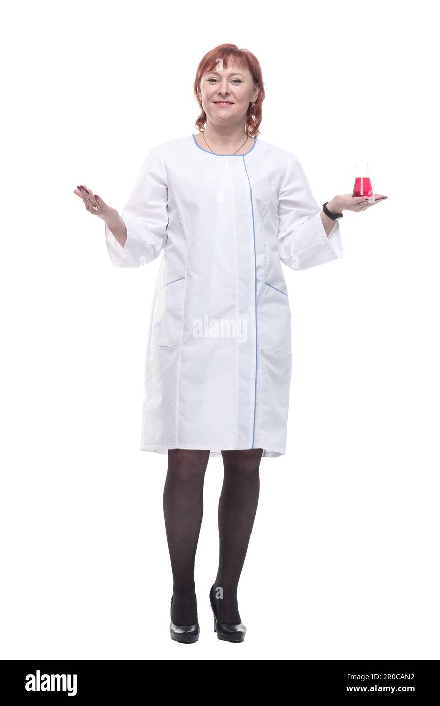 in full growth. medical woman with a laboratory flask Stock Photo - Alamy