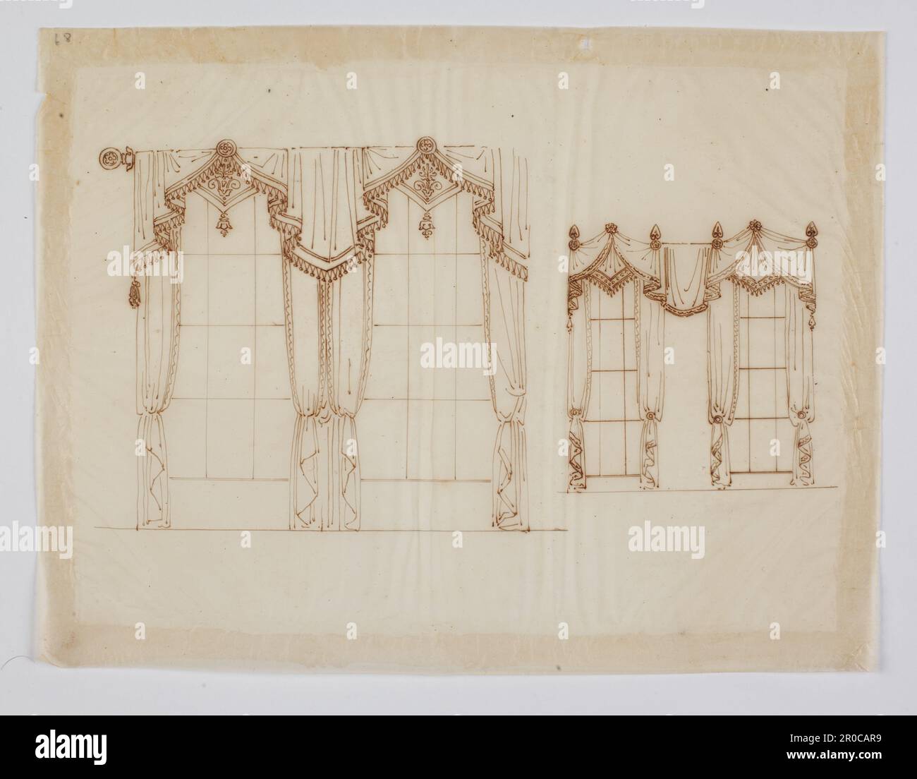 Wilkinson Tracing, Two designs for curtains, 1820. Ink on tracing paper ...
