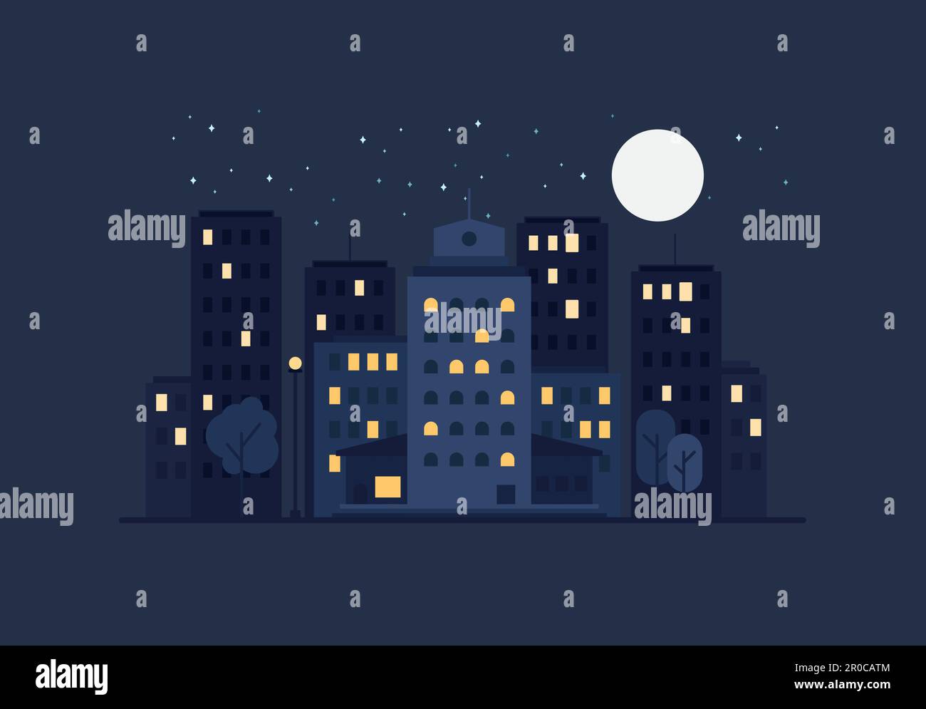 Night City Life Concept. Town street. Urban Landscape Banner with ...