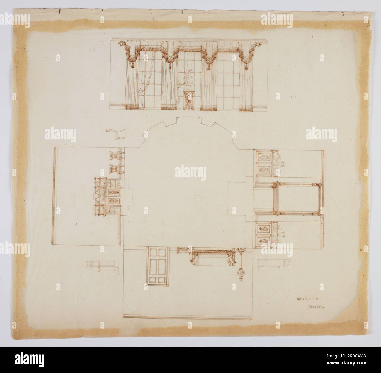 Wilkinson Tracing, Design for the drawing room at Thornhill, 1820. Ink ...