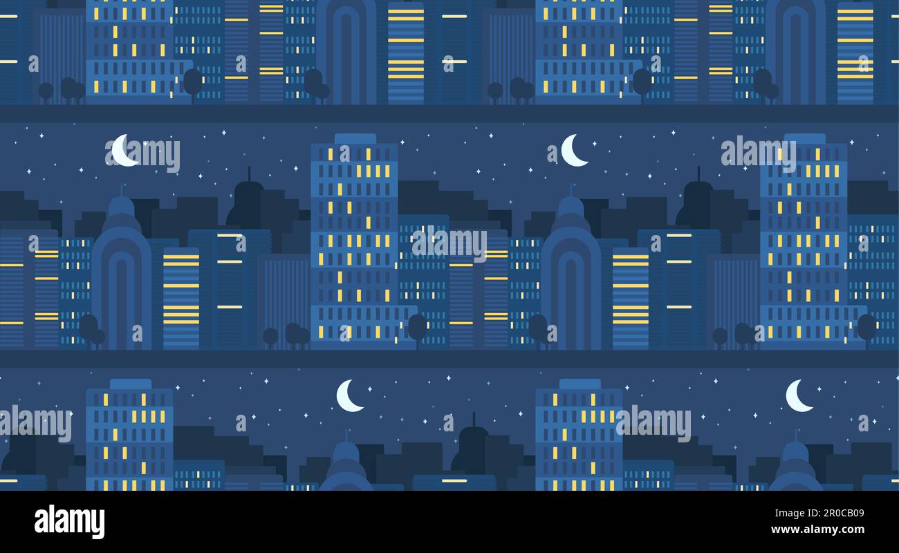 Night City Life Concept Seamless Pattern. Town street. Urban Landscape ...