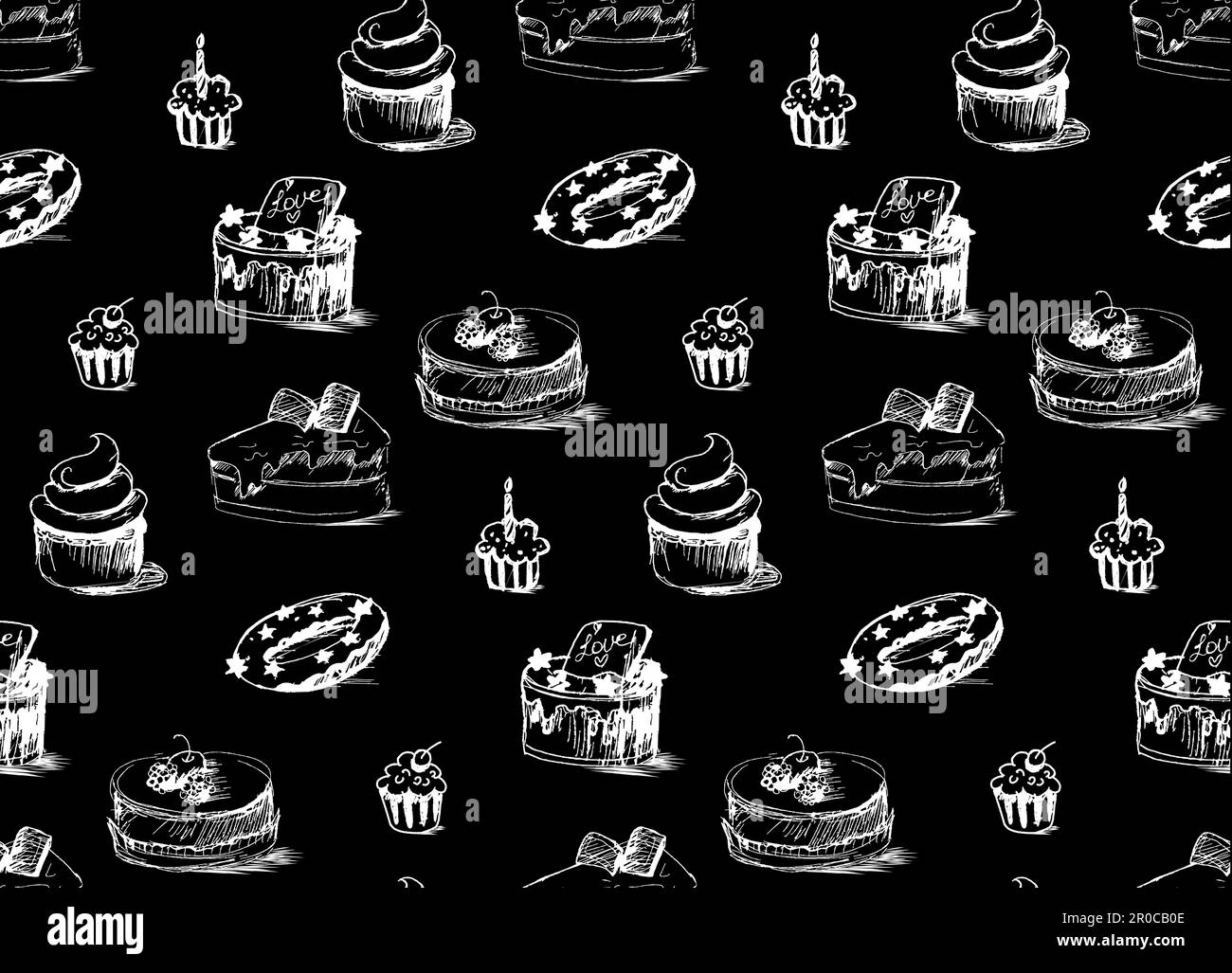 Tasty Cakes Seamless Pattern Cream Food Background Bakery Sticker And Wrap Print And Fabric