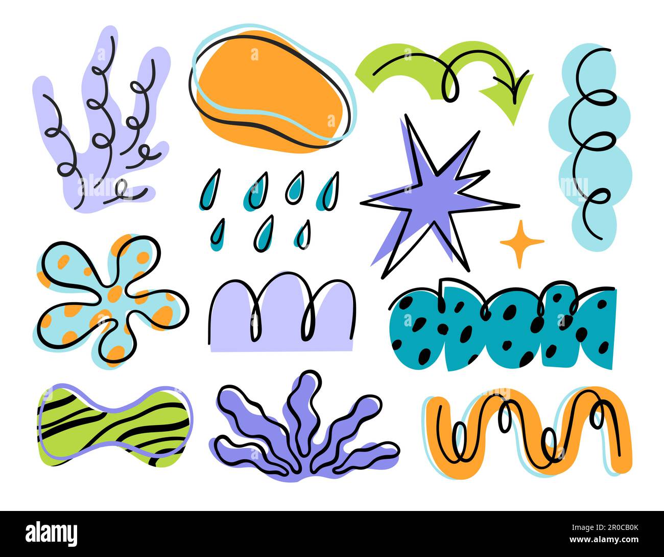 Abstract doodle elements. Hand drawn simple stylized figures Stock ...