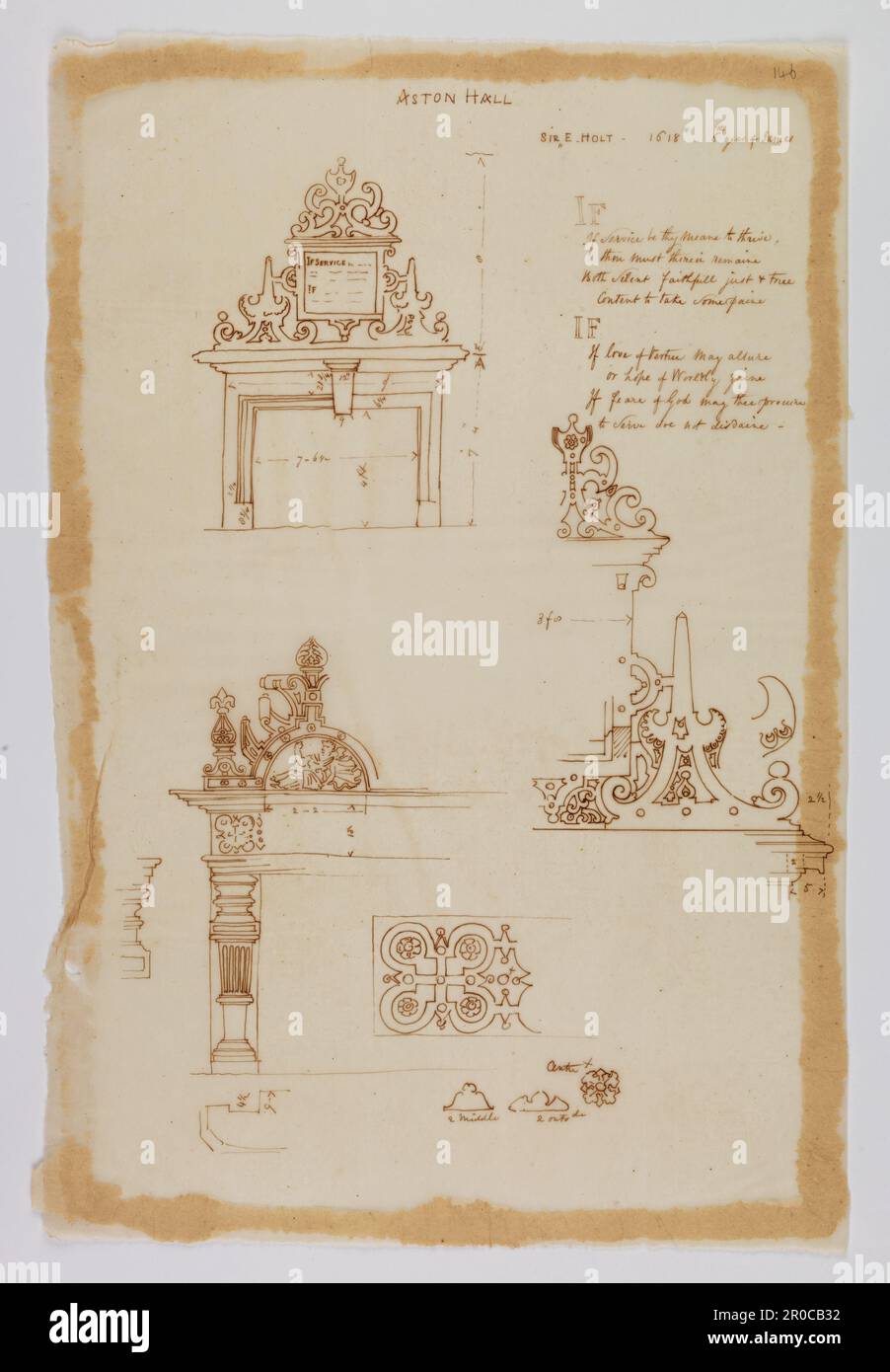 Wilkinson Tracing, Drawings of chimney pieces at Aston Hall, 1820. Ink ...