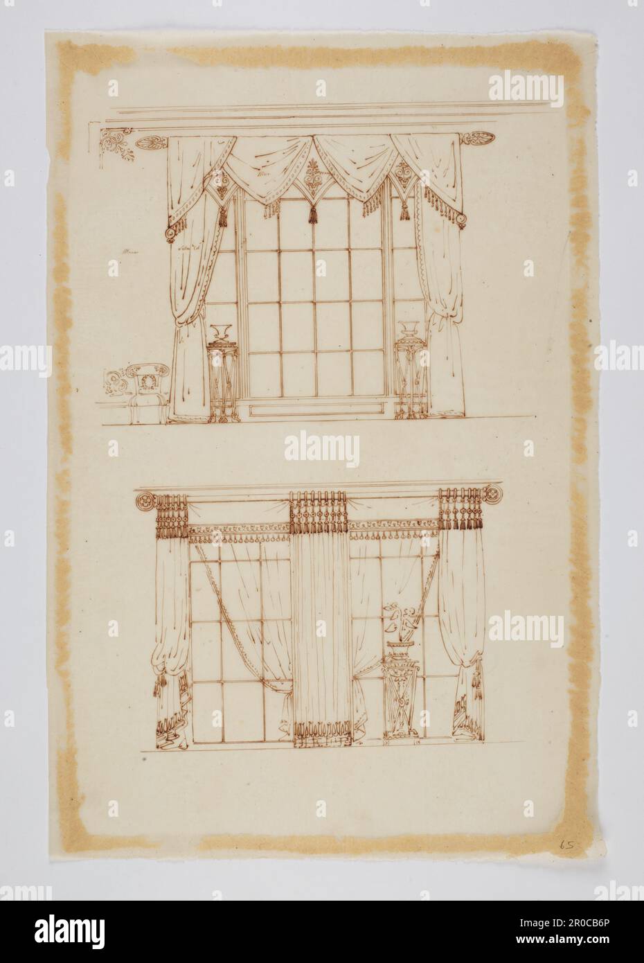 Wilkinson Tracing, Two elevations of windows and curtains, 1820. Ink on ...
