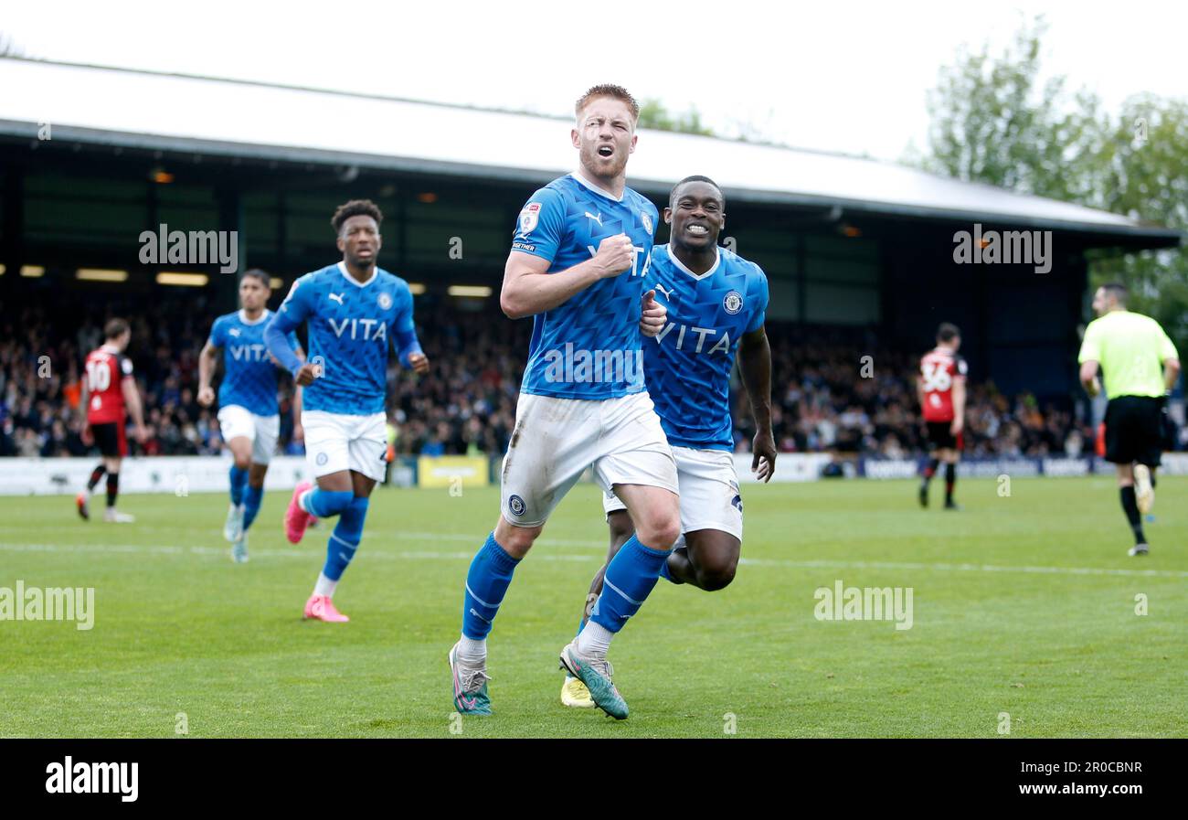 Stockport County's Callum Camps celebrates scoring their side's first ...