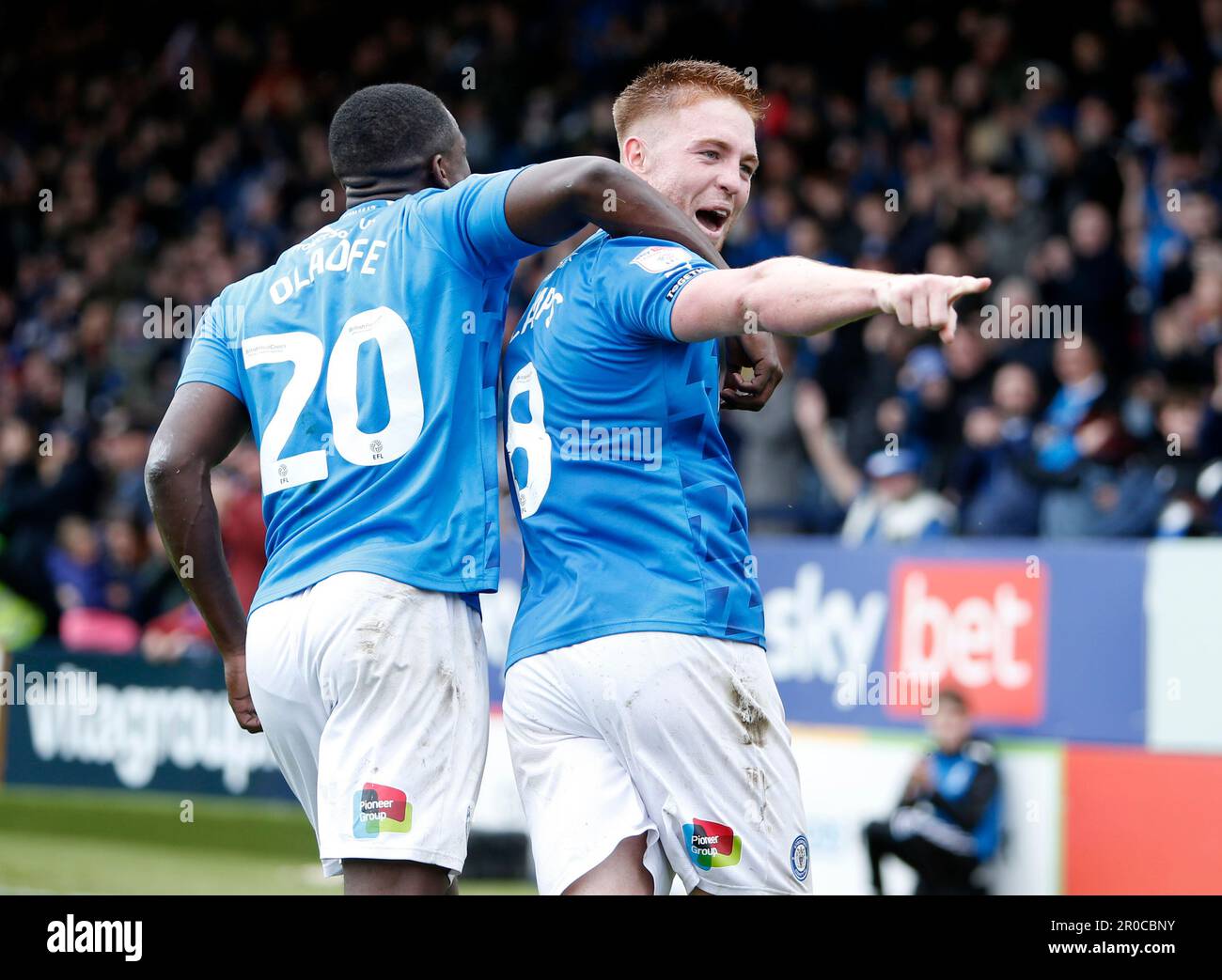 Stockport County's Callum Camps celebrates scoring their side's first ...