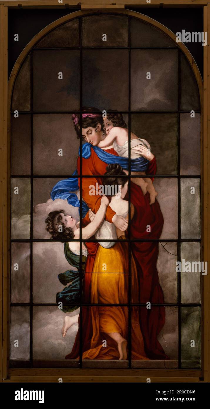 Enamelled glass windows: The Virtues, Charity,1810-1820. Maker: William ...