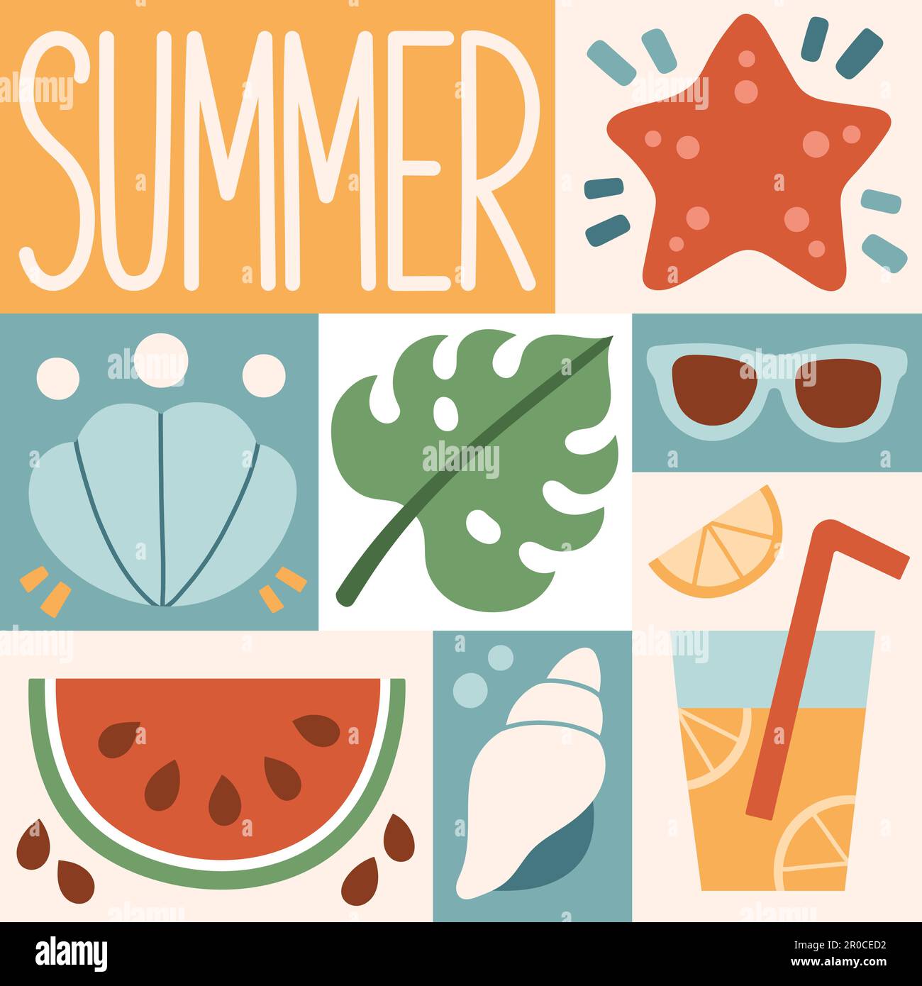 Summer graphic poster. Summer time, background patterns on the theme of ...