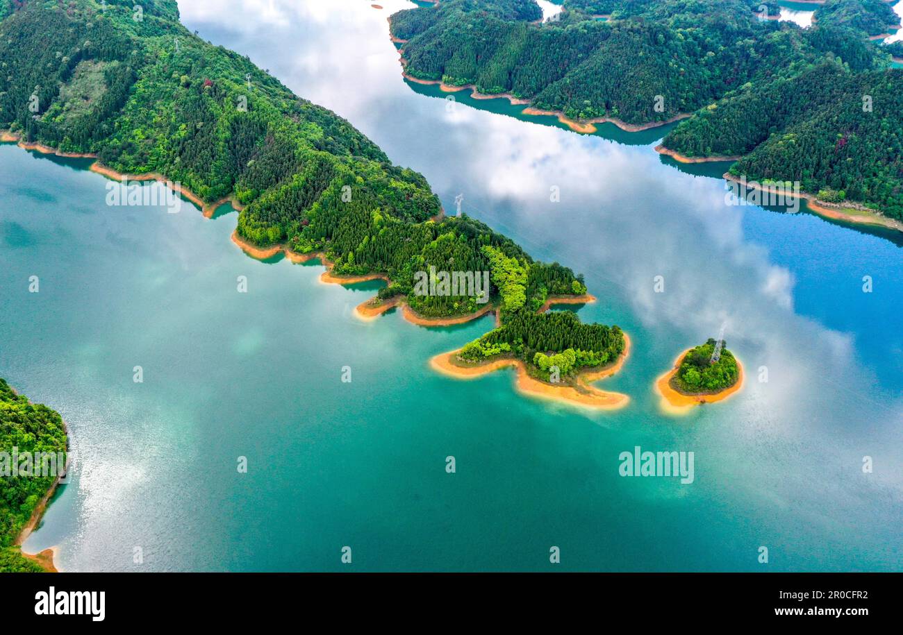 Aerial photo shows ilands scattering across the Qiandao Lake, or the ...