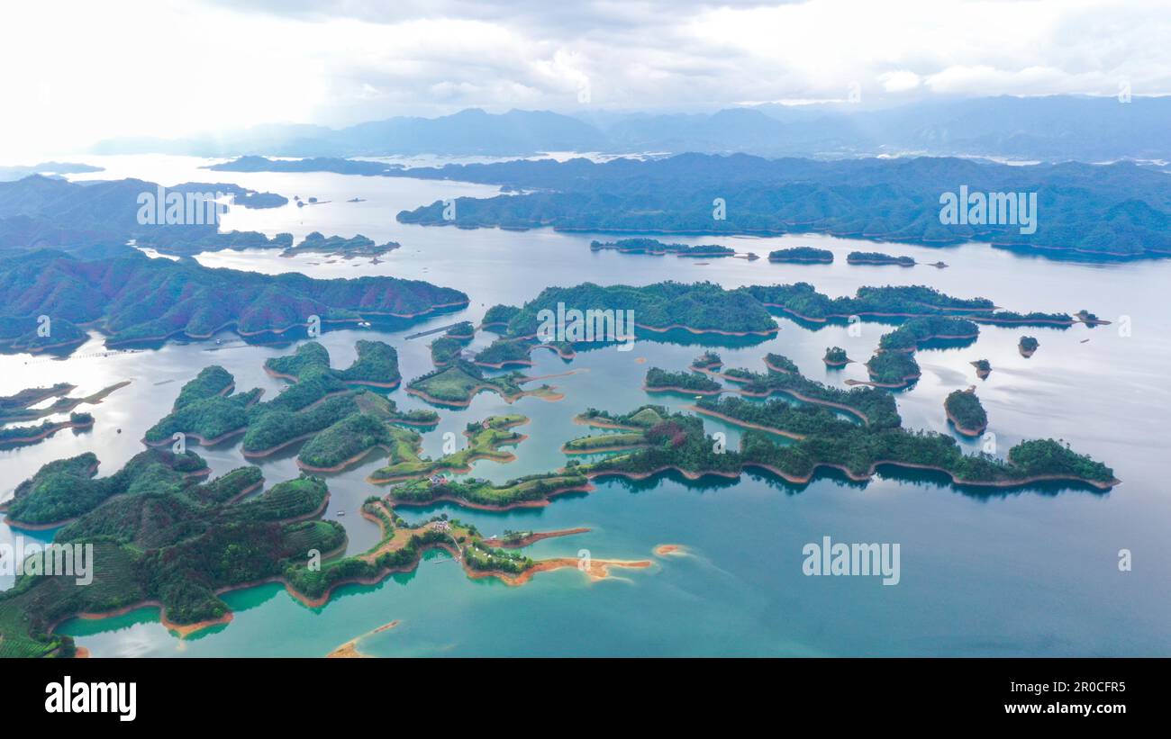 Aerial photo shows ilands scattering across the Qiandao Lake, or the ...