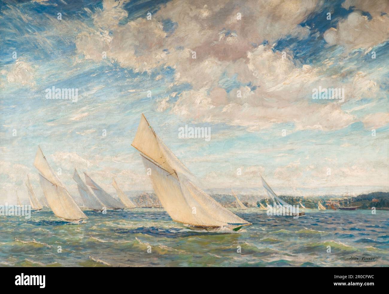 Yacht Racing in the Solent, 1912-13. Oil on canvas. Artist: Alice Maude ...