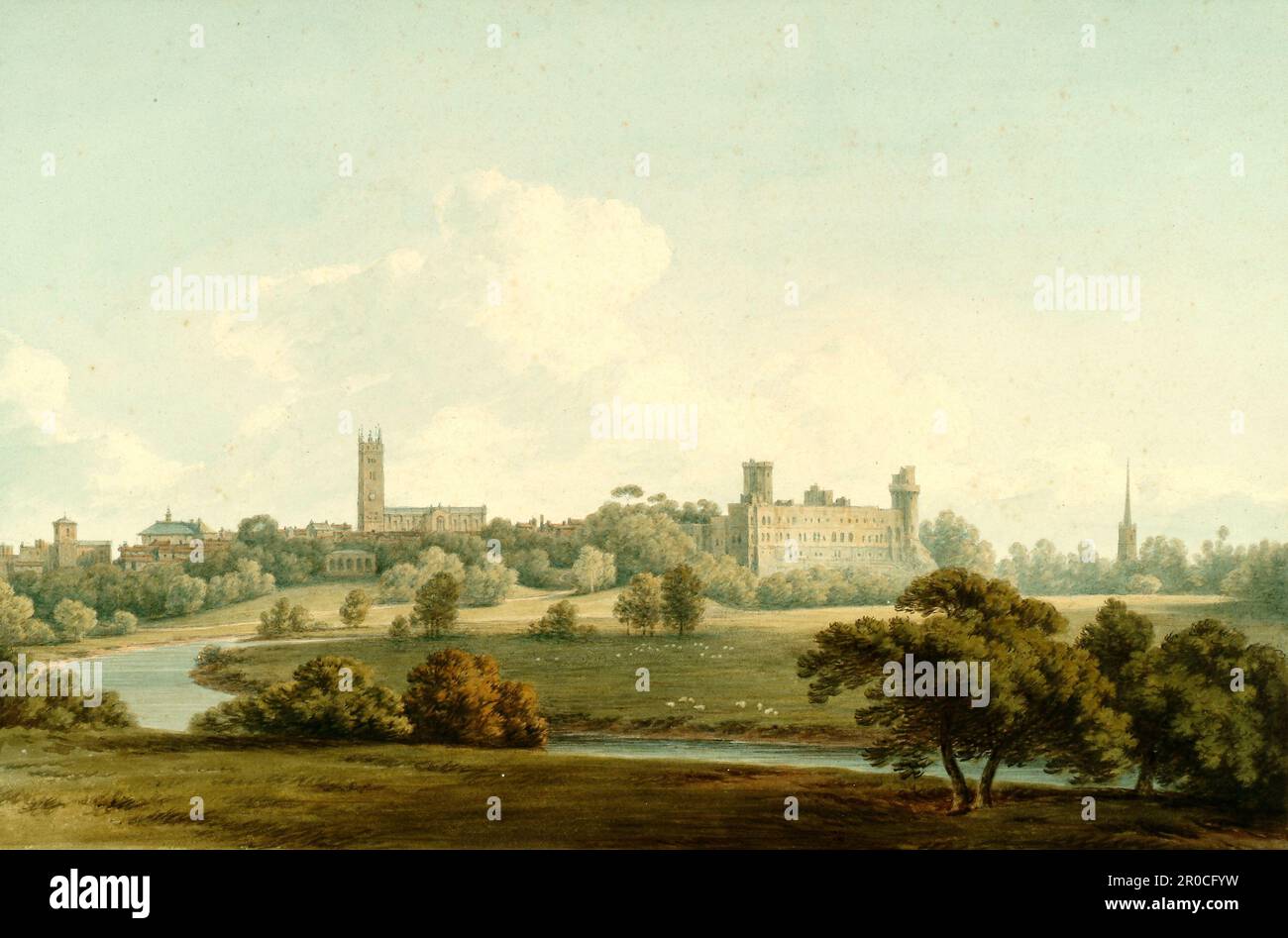 The Town and Castle of Warwick, 1800. By John Warwick Smith Stock Photo ...