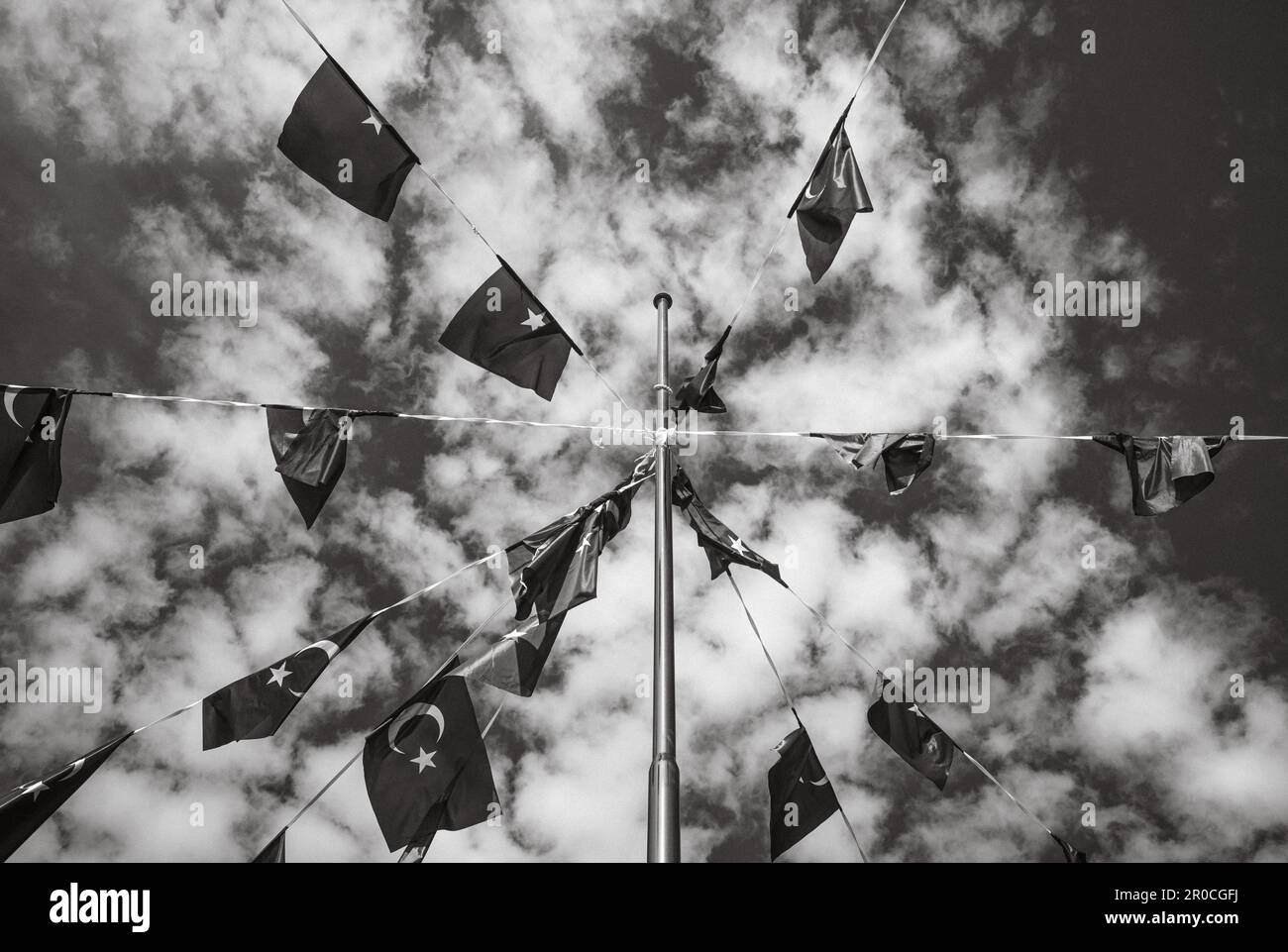 A stunning display of Turkish flags strung up on a pole in Antalya ...