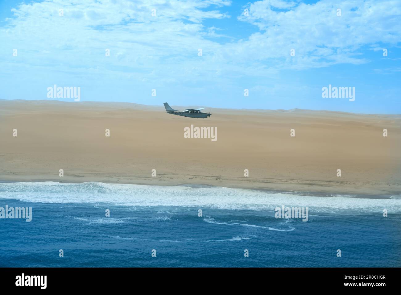 Aerial photography the Namibian coast where the sand dunes meet the ...