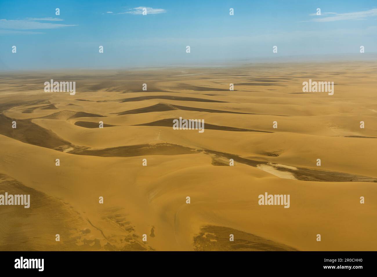 Aerial photography the Namibian coast where the sand dunes meet the ...